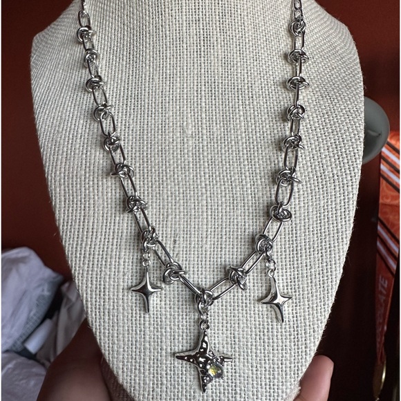Jewelry | Y2k Silver Stars Barbed Wire Silver Necklace | Poshmark